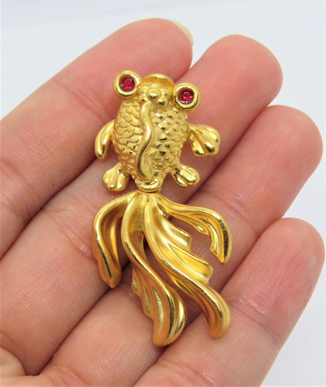 999 Pure Gold 3D Koi Fish, Goldfish Rubies on Eye Vintage Pendant - Etsy