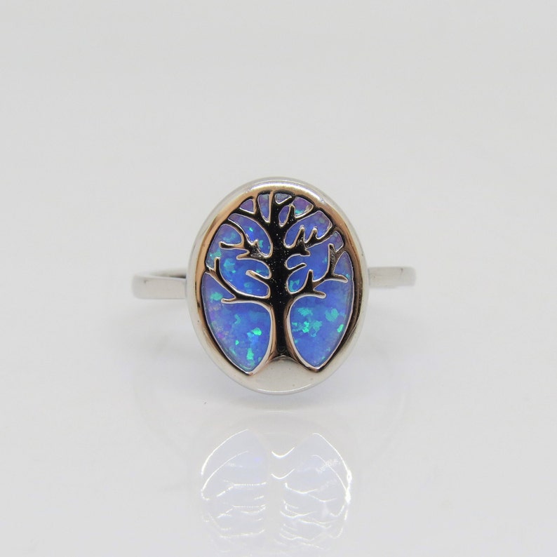 Vintage Sterling Silver Blue Opal Tree of Life Oval Dome Ring Size 7 - Etsy