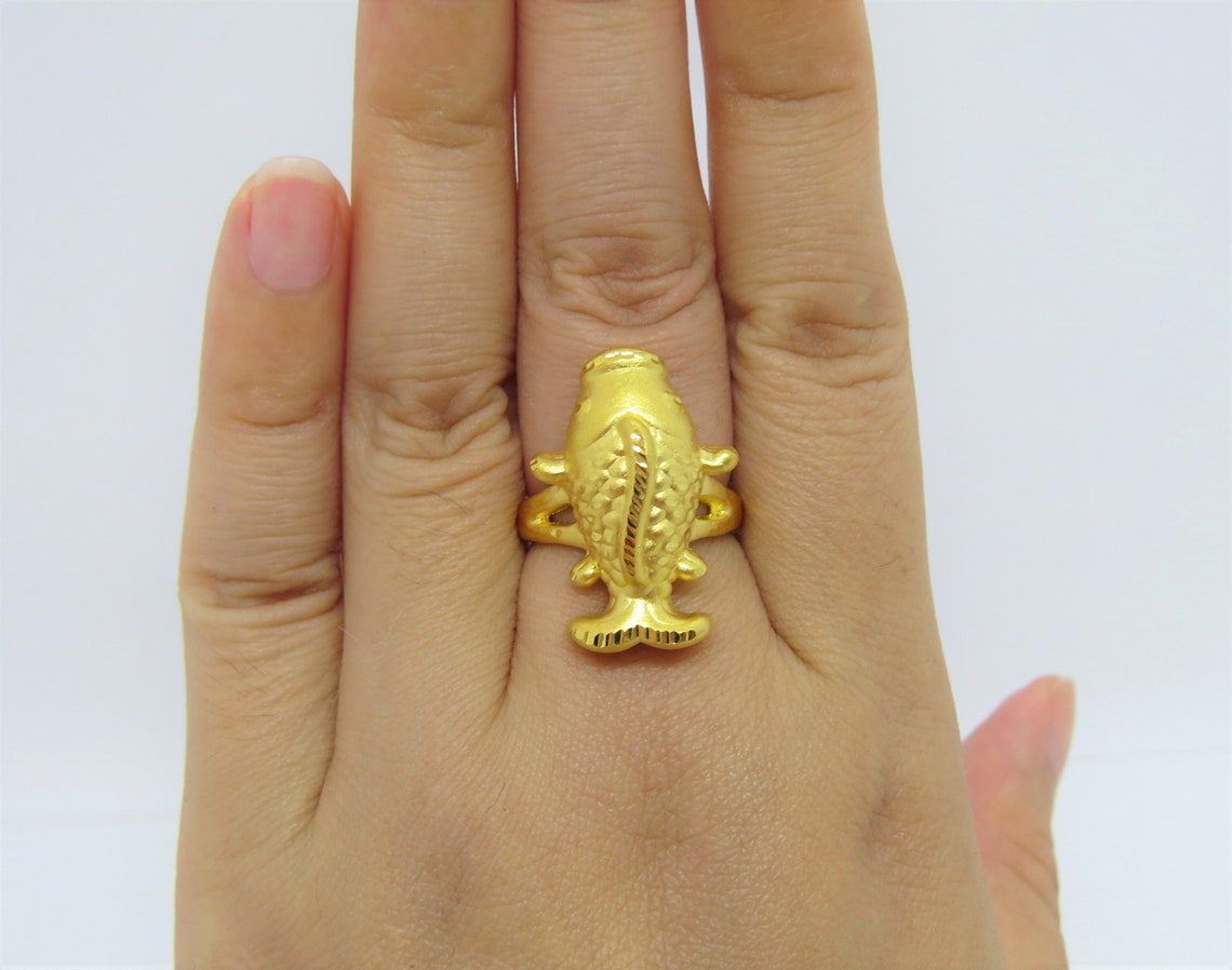 24K 9999 Pure Gold 3D Fish Goldfish Luck Vintage Ring Size 7 | Etsy