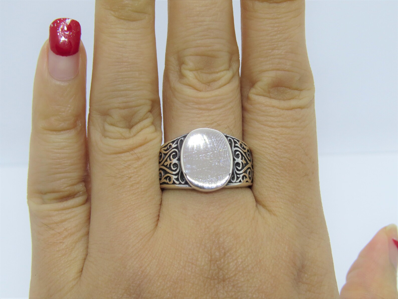 Vintage Sterling Silver Oval Dome Ring Size 8 - Etsy