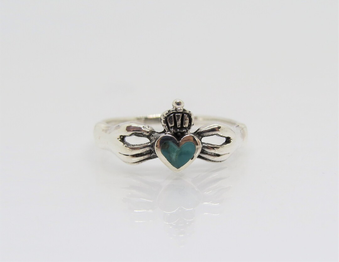Vintage Claddagh Sterling Silver Turquoise Ring Size 9 - Etsy