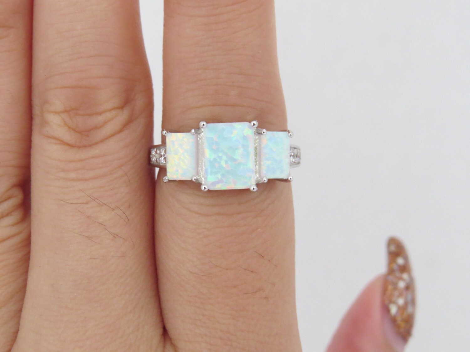 Vintage Sterling Silver Radiant Cut White Opal & White Topaz | Etsy