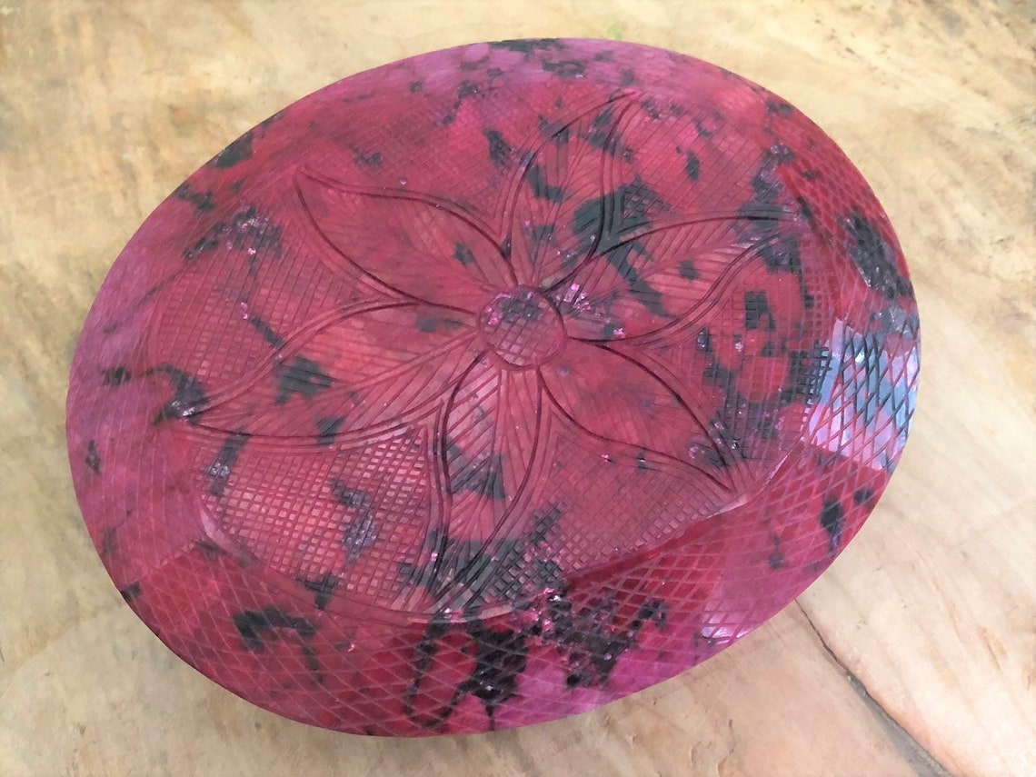 Vintage Natural Oval Ruby Carved Floral Statue Paperweight - Etsy