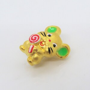 Vintage Pure 24K 9999 Gold Enamel Mouse Rat Charm Bead Pendant Make for ...