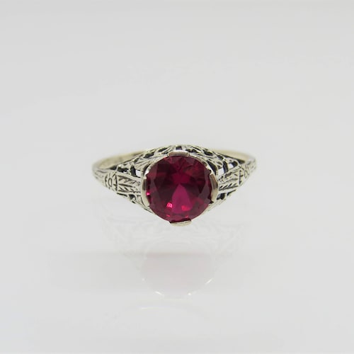 Vintage Sterling Silver Red Ruby Flower Filigree Ring Size 7 - Etsy