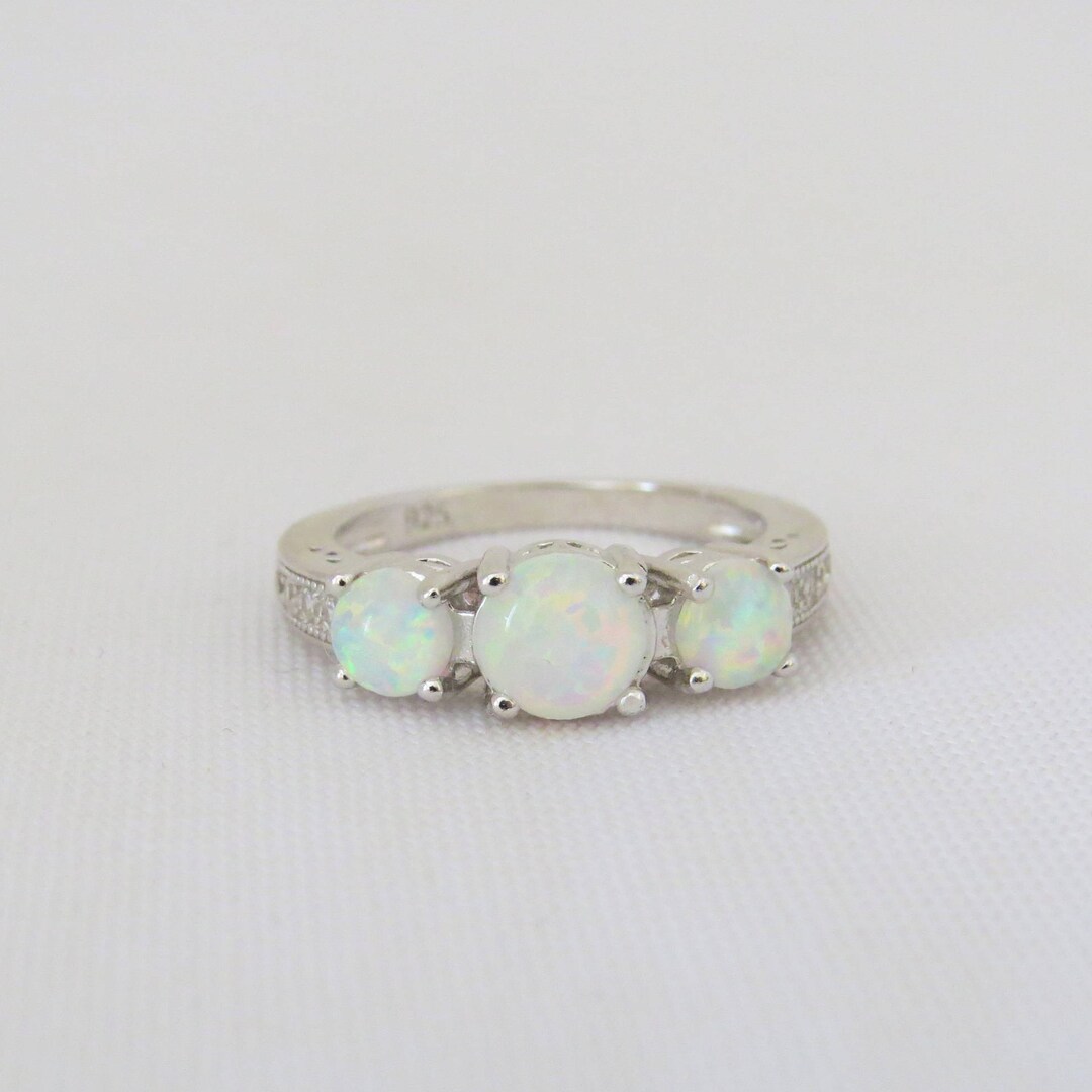 Vintage Sterling Silver White Opal & White Topaz Ring Size 7 - Etsy
