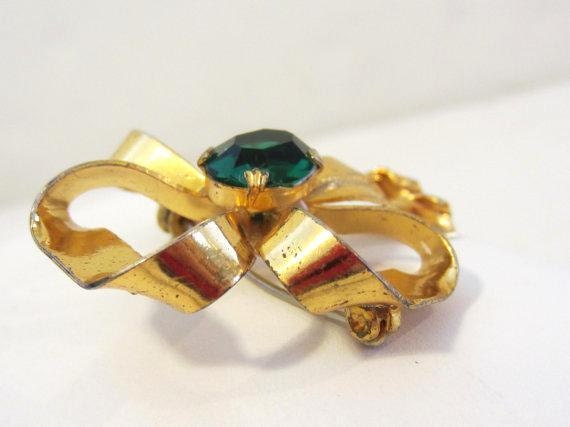 Vintage Art Deco Sterling Silver Gold Tone With Green Stone - Etsy