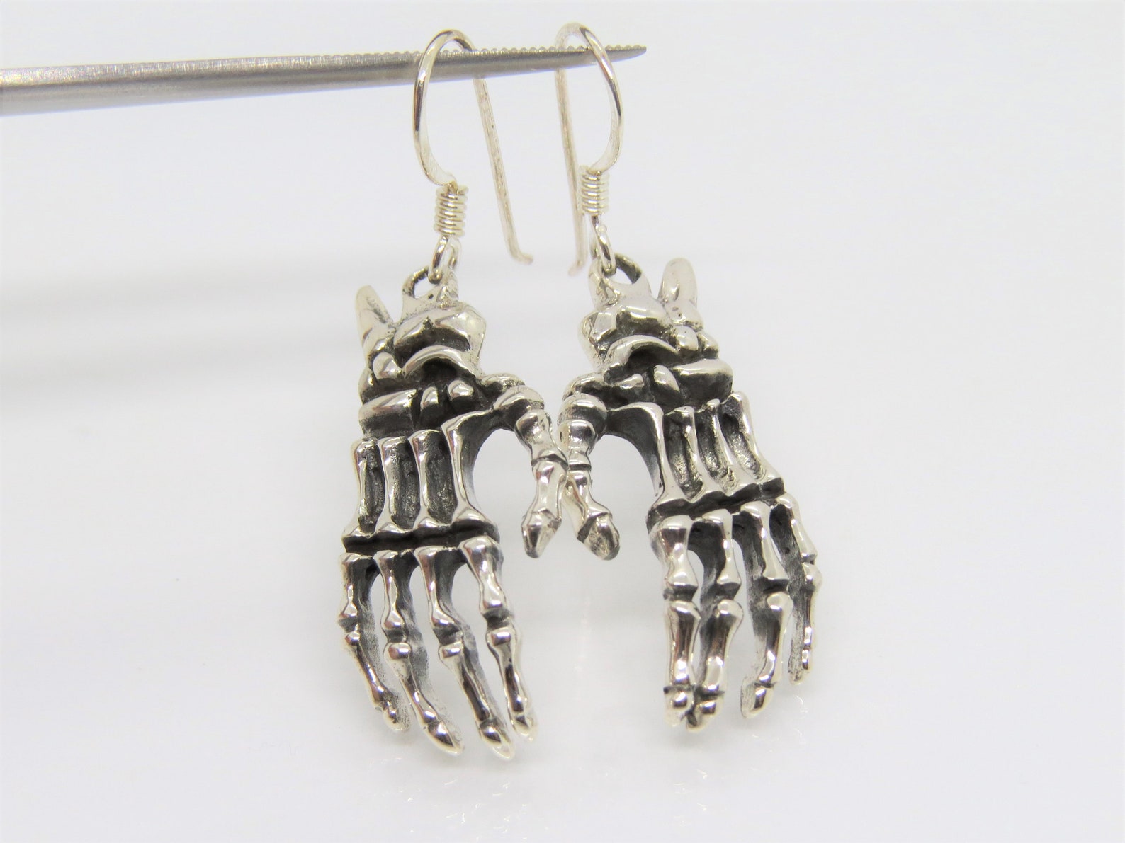 Vintage Sterling Silver Skeleton Hand Dangle Earrings - Etsy