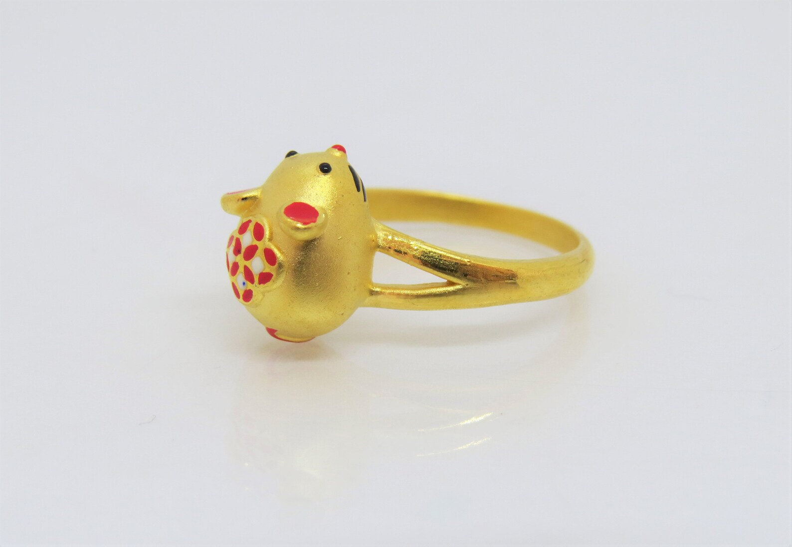 Vintage 24K 999 Gold 3D Red Enamel Rat Ring Size 67 - Etsy