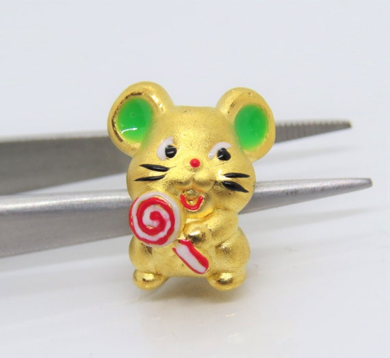 Vintage Pure 24K 9999 Gold Enamel Mouse Rat Charm Bead Pendant | Etsy