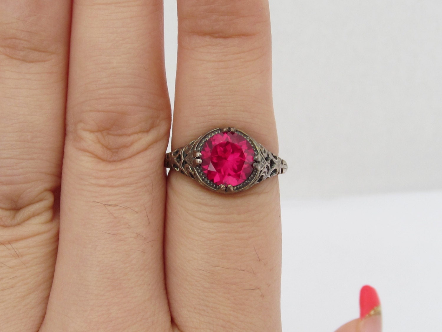 Vintage Sterling Silver Ruby Filigree Ring Size 8 - Etsy