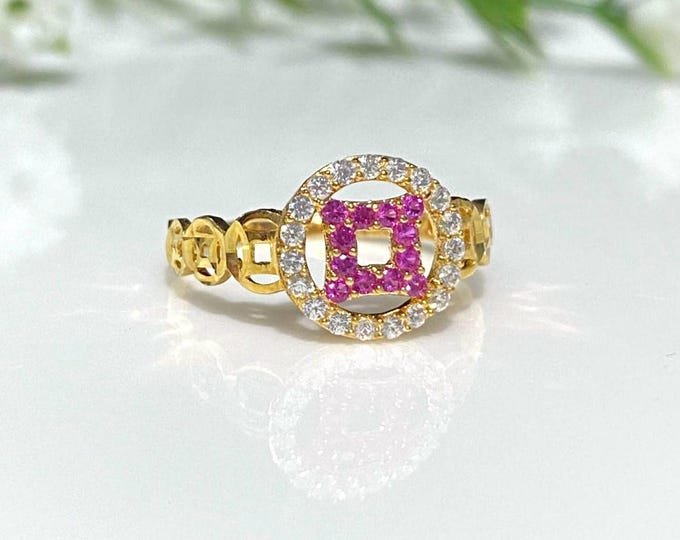 Vintage 18K Solid Yellow Gold Ruby Money Coin Ring Size 5.5 - Etsy