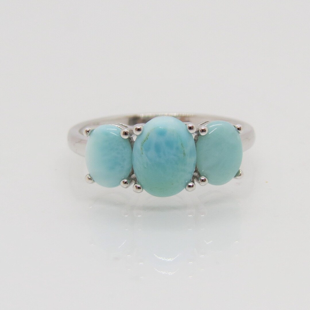 Sterling Silver Natural Larimar Three Stone Ring Size 9 - Etsy