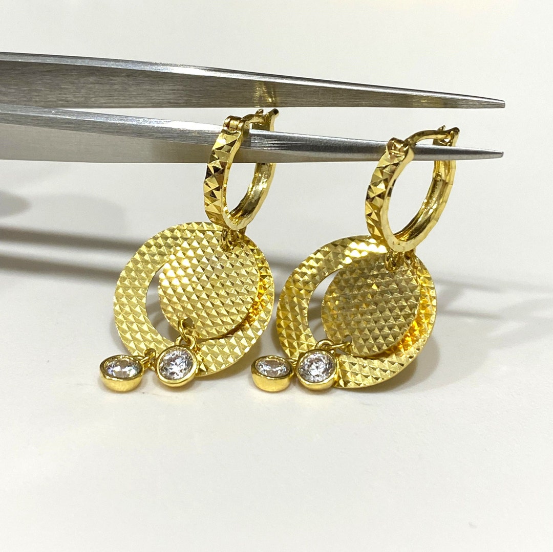 Vintage 15K 610 Solid Yellow Gold White Topaz Dangle Earrings. - Etsy