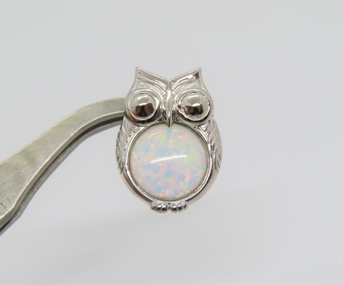 Vintage Sterling Silver Round White Opal Owl Charm Pendant | Etsy