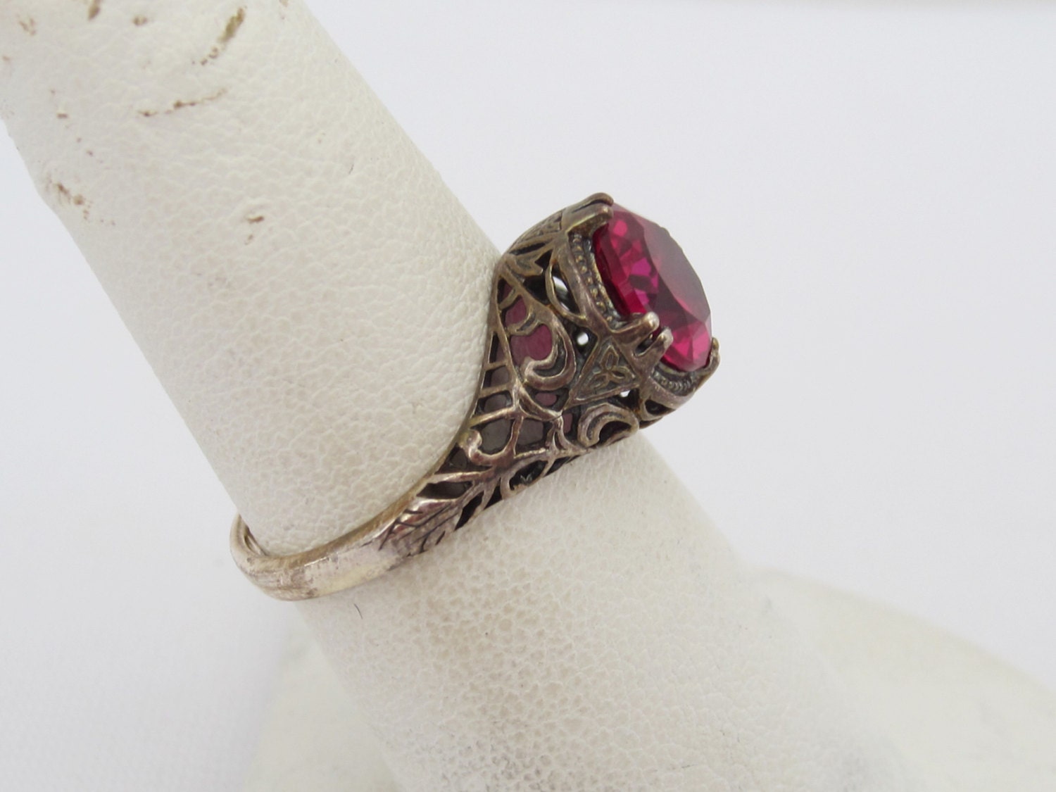 Vintage Sterling Silver Ruby Filigree Ring Size 8 - Etsy