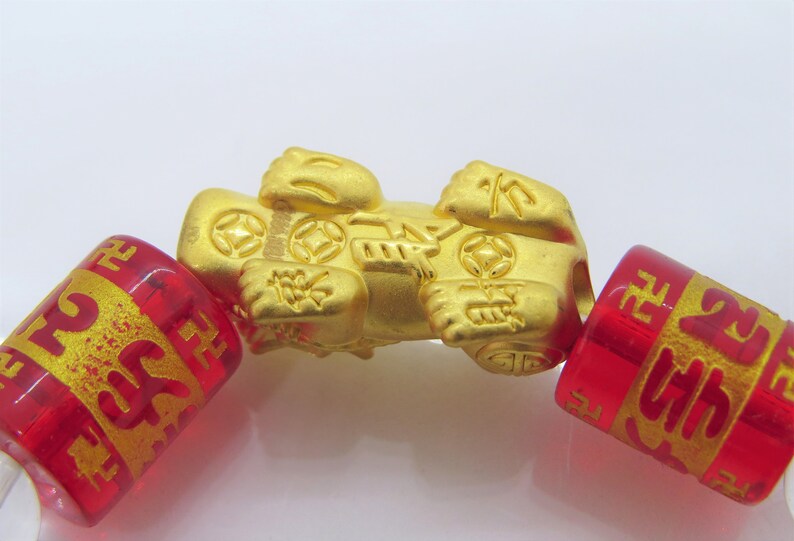 Vintage 24K 9999 Yellow Gold 3D Pixiu With Multi Color Gemstone Carved ...