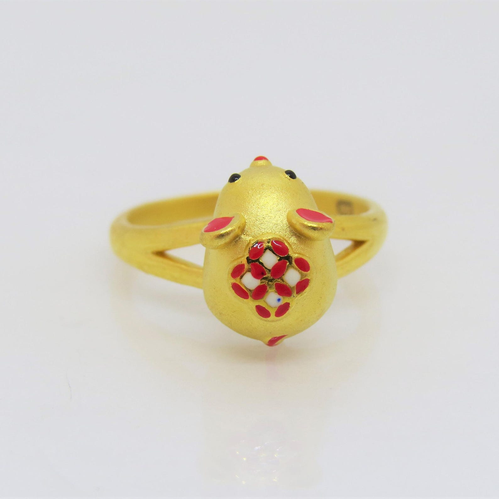 Vintage 24K 999 Gold 3D Red Enamel Rat Ring Size 6,7 - Etsy