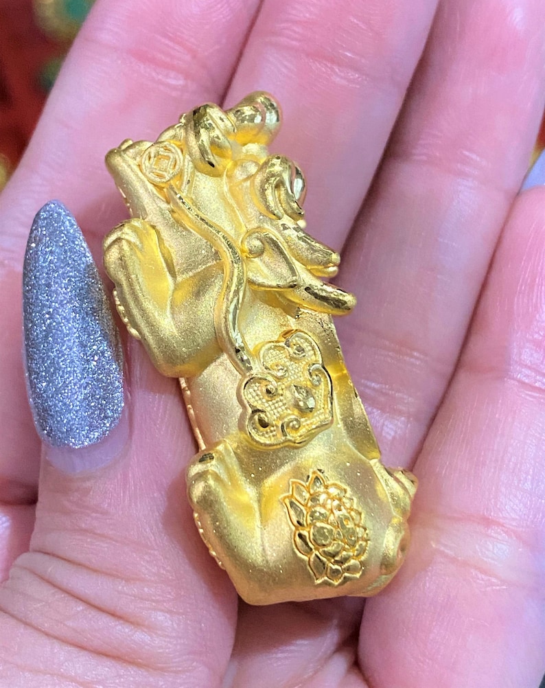 24K 999 Pure Gold Pixiu Dragon Charm Pendant Make for - Etsy