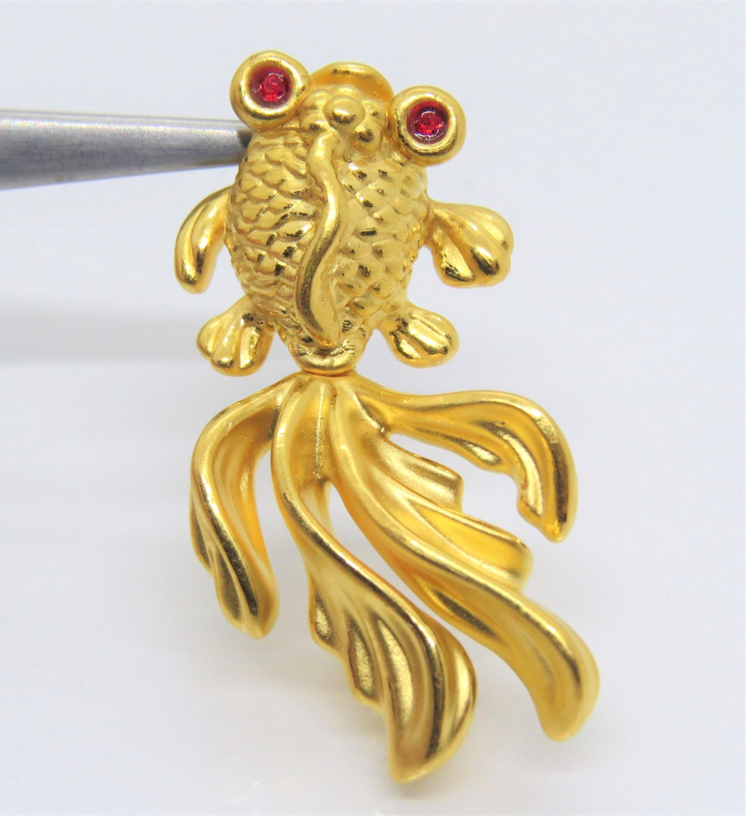 999 Pure Gold 3D Koi Fish, Goldfish Rubies on Eye Vintage Pendant - Etsy