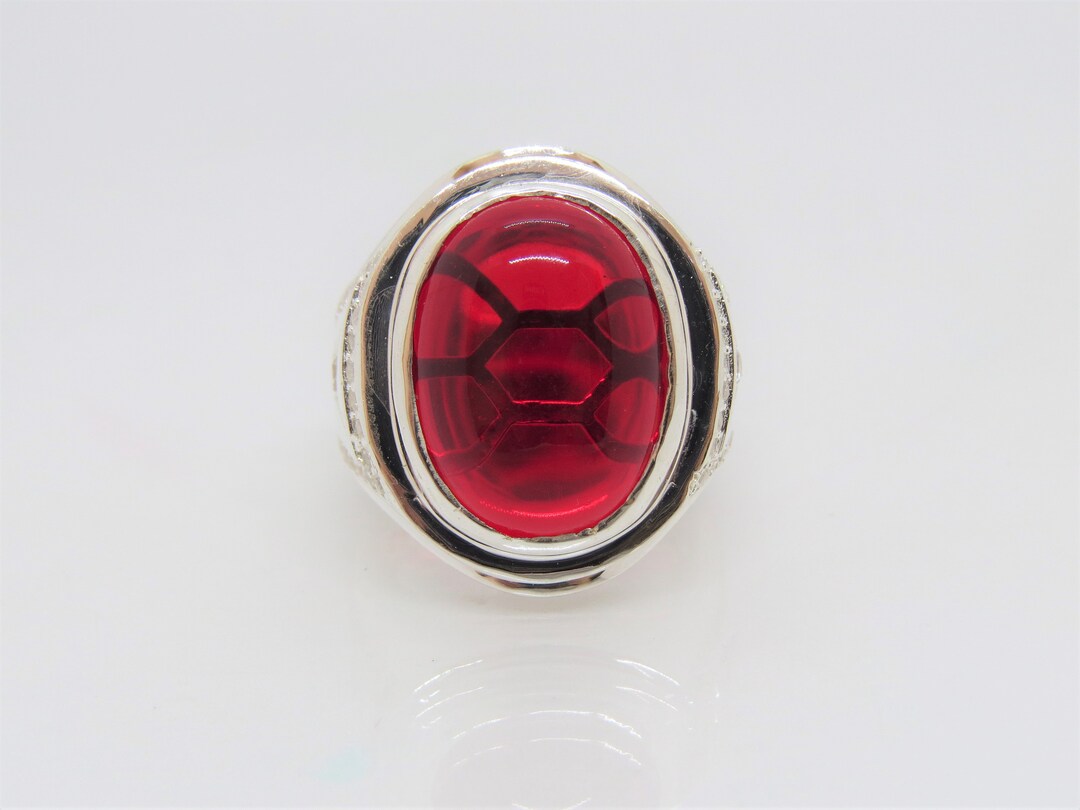 Vintage Sterling Silver Ruby Cabochon & White Topaz Men's Ring Size 10. ...