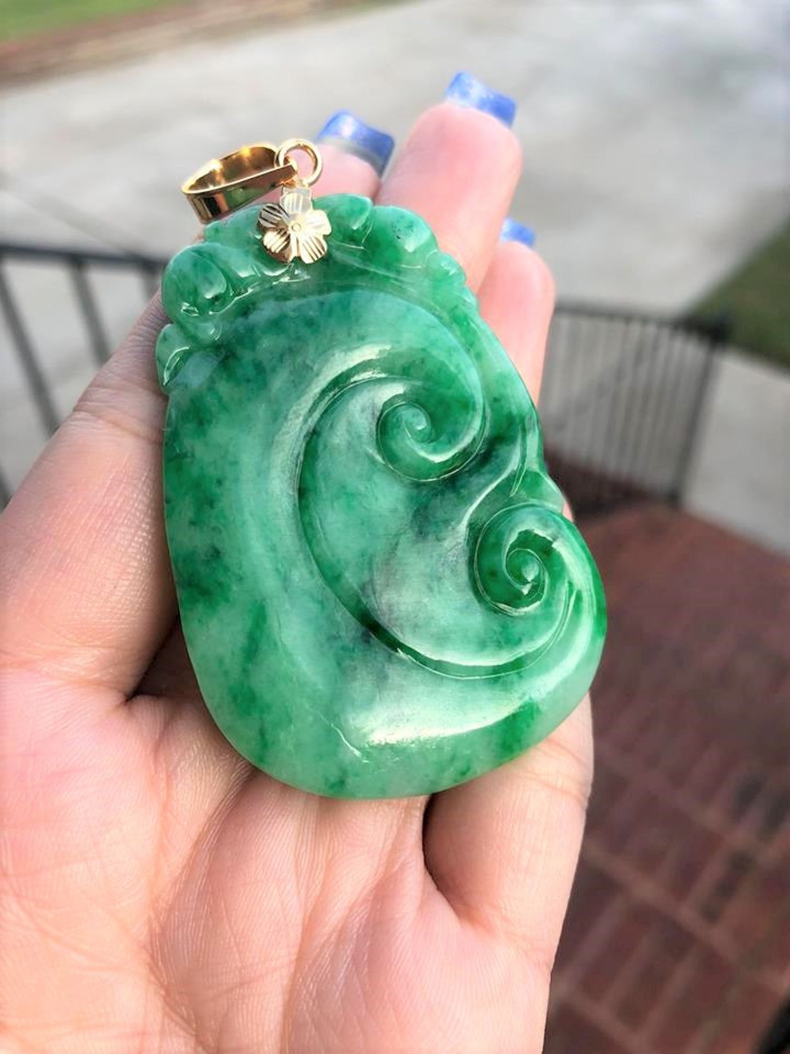 Vintage 18K Solid Yellow Gold Translucent Green White Jadeite | Etsy