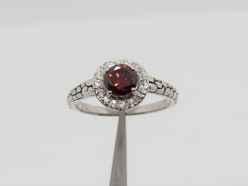 Vintage Sterling Silver Round Cut Garnet & White Topaz Ring - Etsy