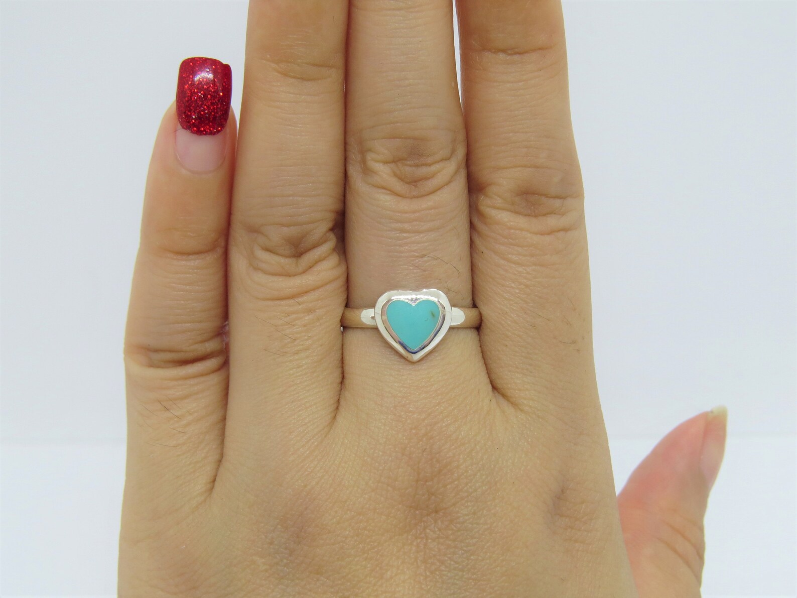 Vintage Sterling Silver Turquoise Heart Ring Size 8 - Etsy