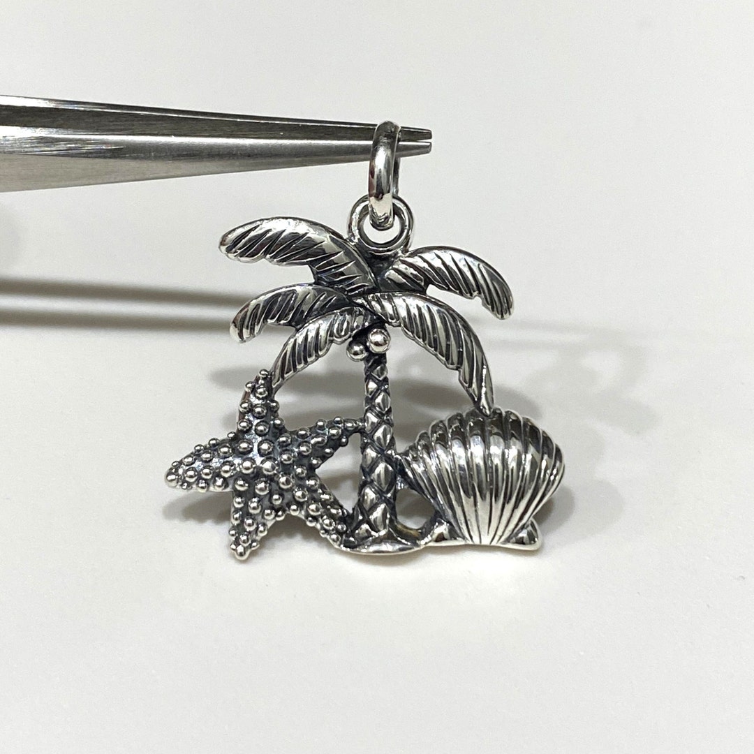 Vintage Sterling Silver Palm Tree, Starfish, Shell Pendant. - Etsy