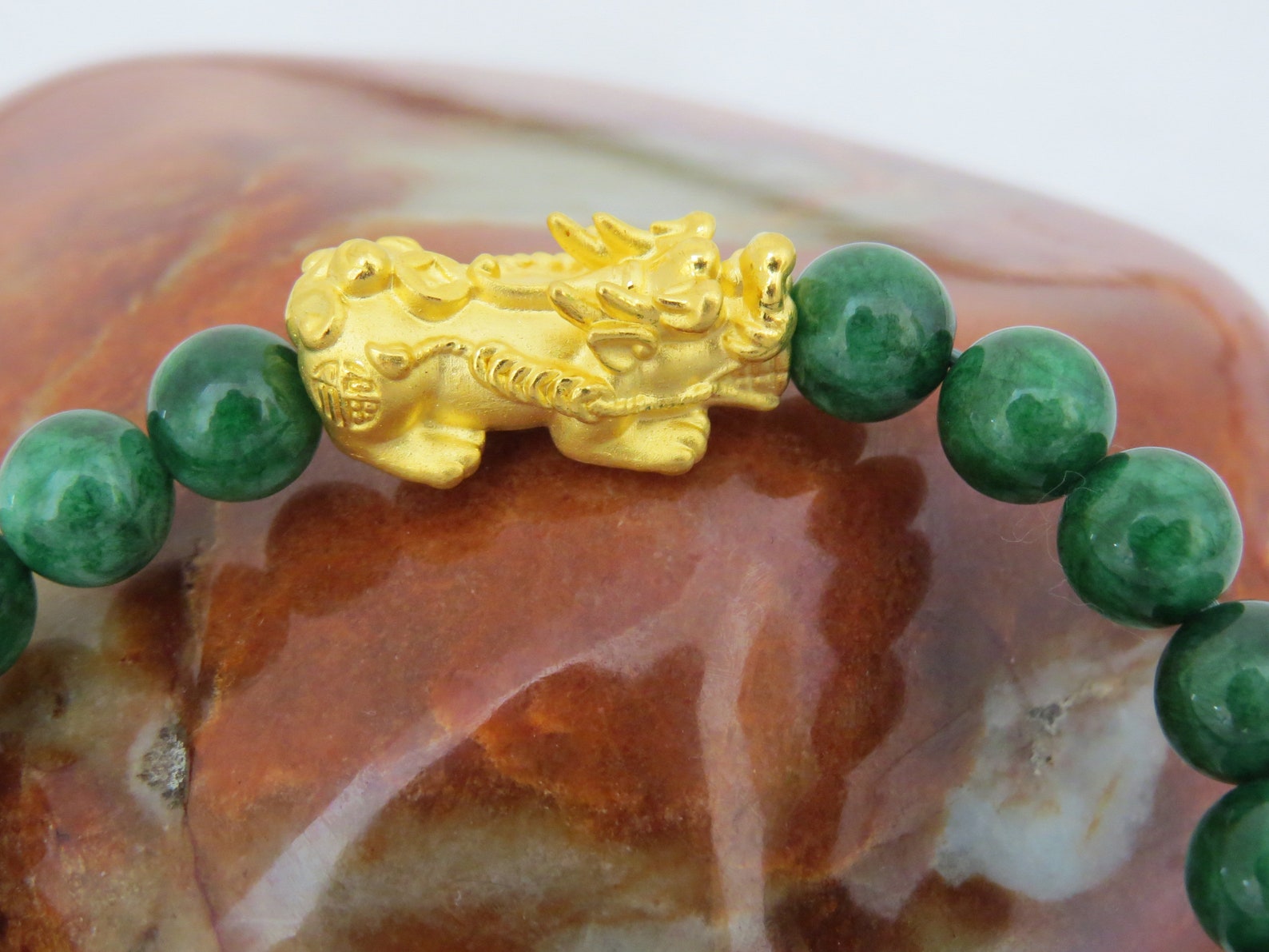 Vintage 24K 9999 Yellow Gold 3D Pixiu With Green Jadeite Jade - Etsy