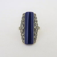 JUDITH JACK RING Sterling Silver Marcasite Black Onyx Band Ring Sz 9 ...