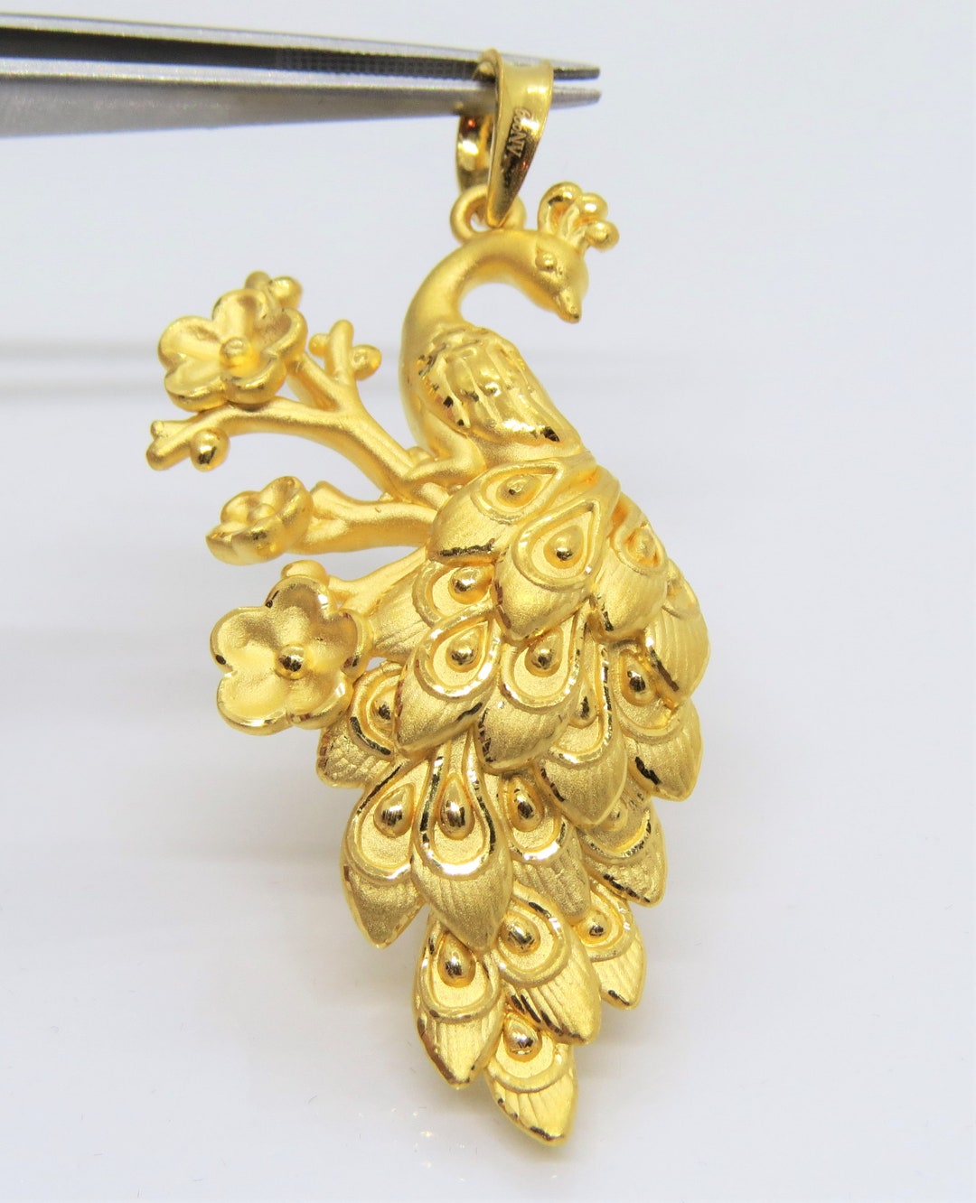 999 Pure Gold 3D Peacock Vintage Pendant - Etsy