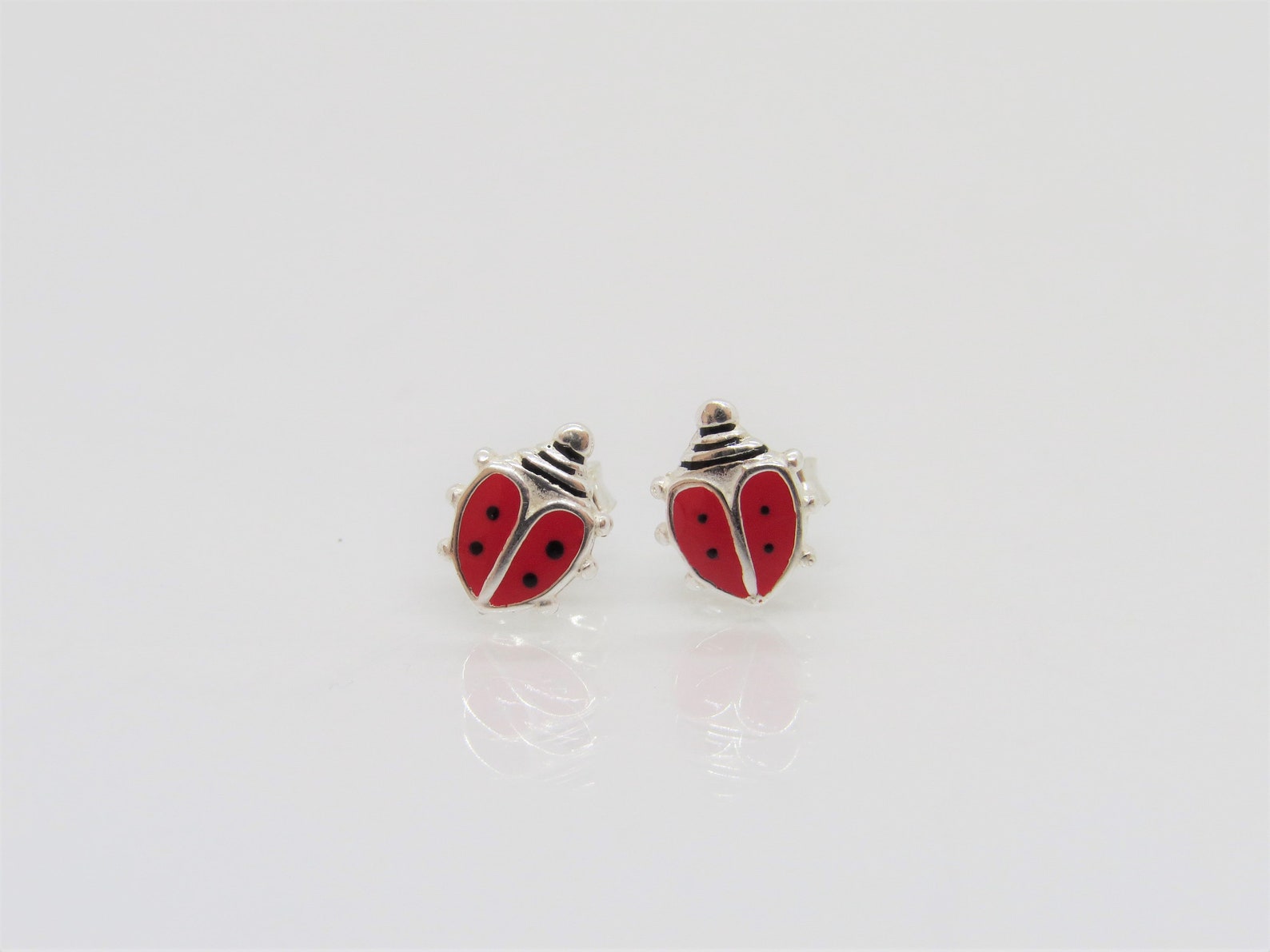 Vintage Sterling Silver Red Enamel Ladybug Stud Earrings - Etsy