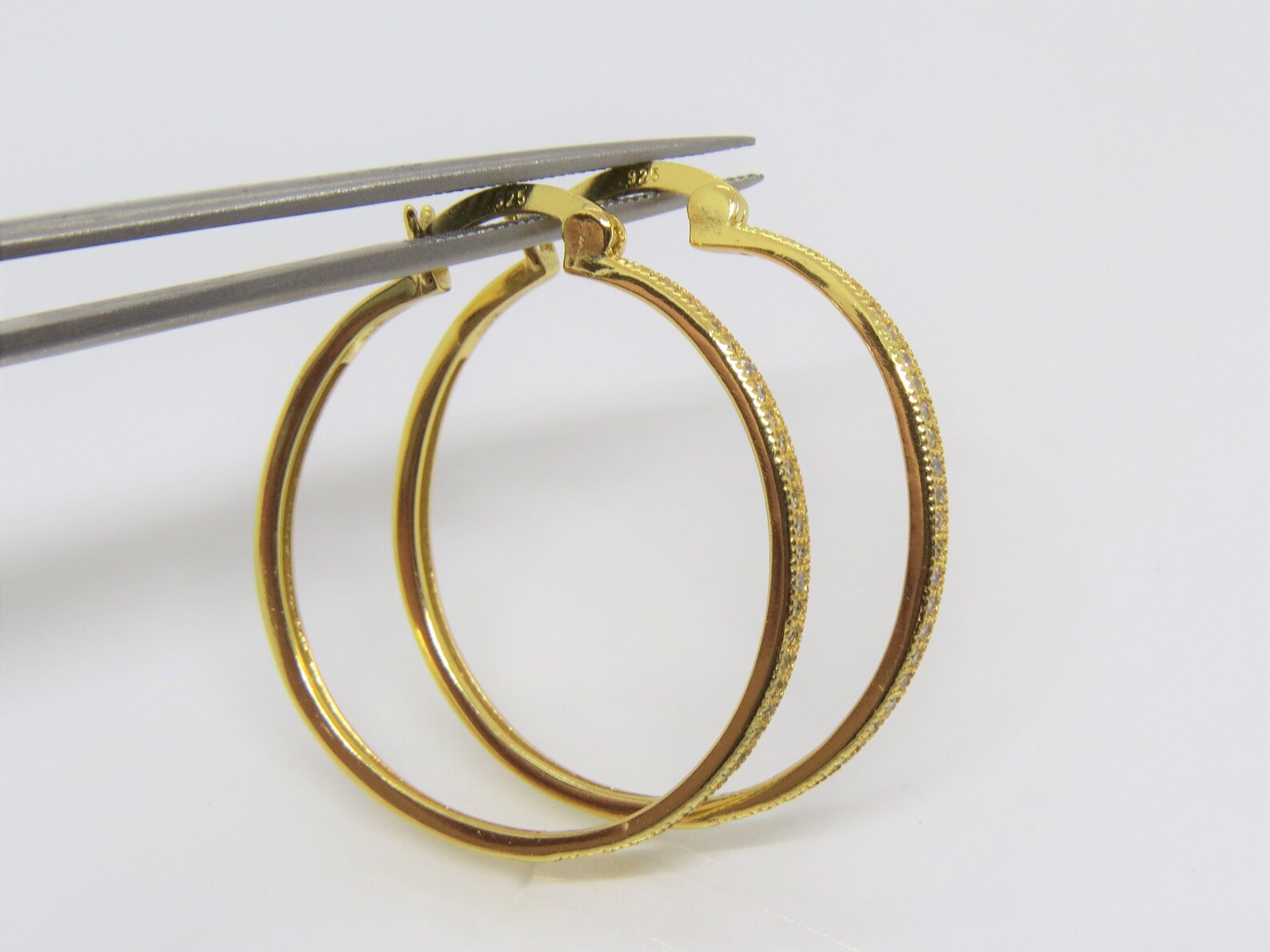 Vintage Sterling Silver 14K Gold Plate White Topaz Hoop - Etsy