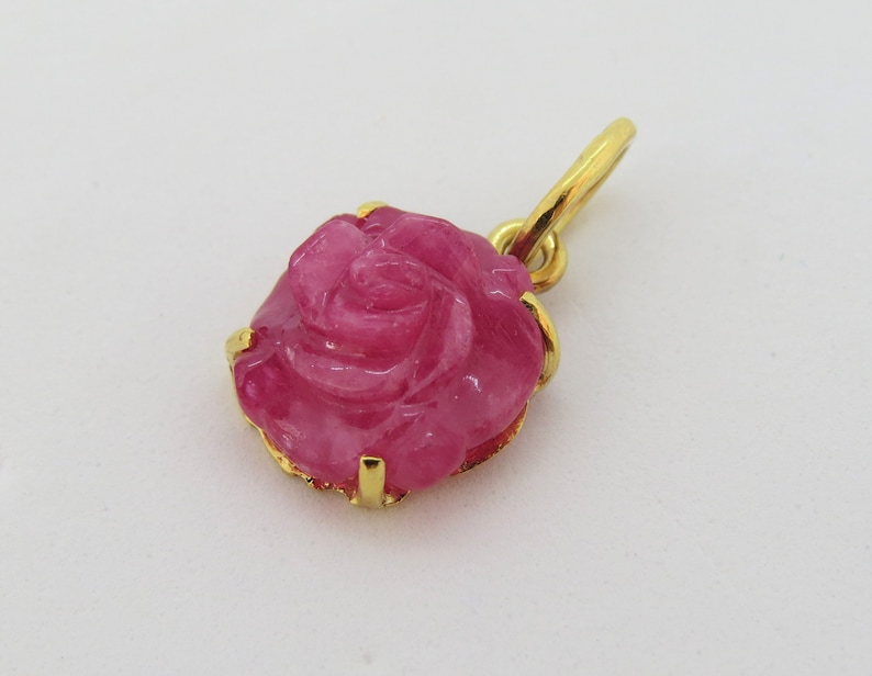 Vintage 18K Solid Gold Natural Ruby Carved Flower Rose Pendant | Etsy