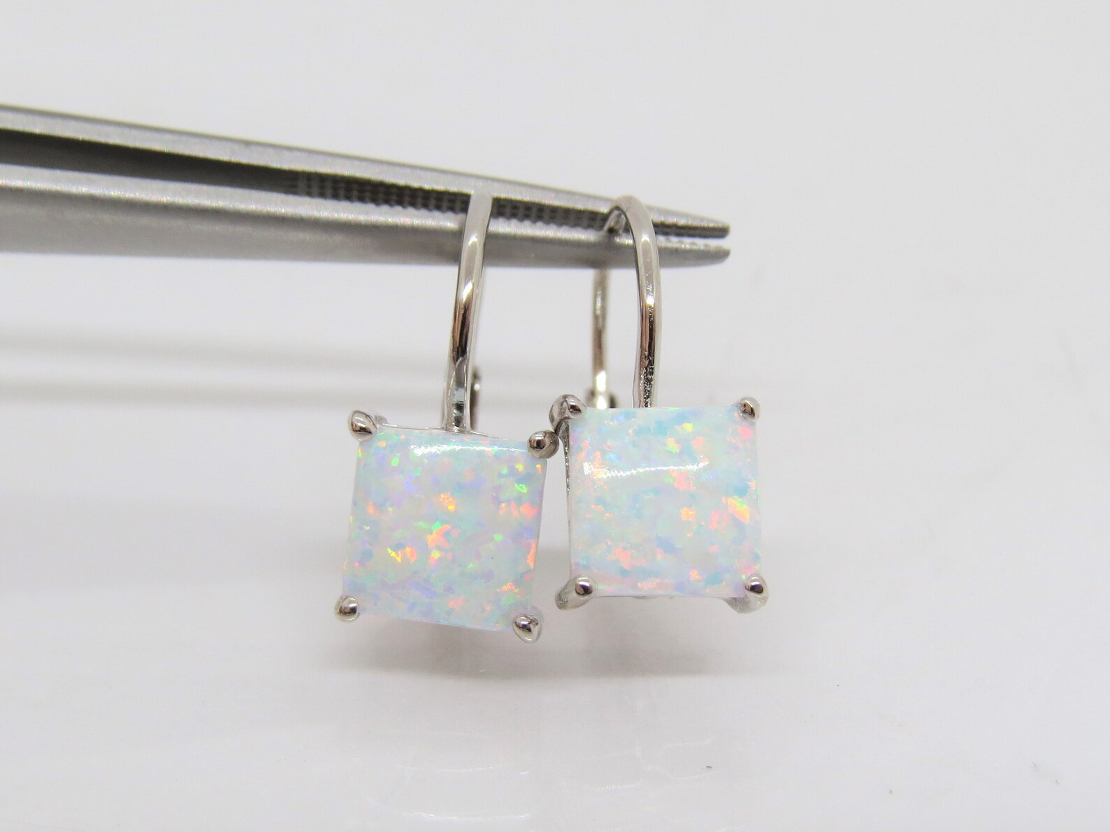 Vintage Sterling Silver Square Cut Fire Opal Earrings - Etsy