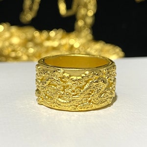 24k 9999 Pure Gold Dragon, Phoenix Wide Band Ring Size 9 - Etsy