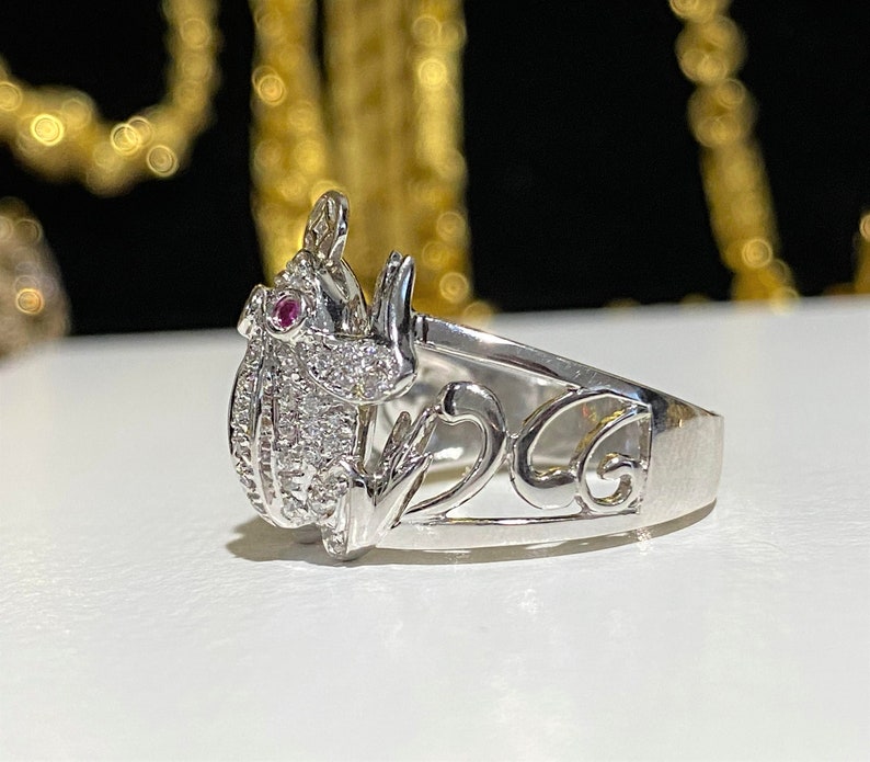 Vintage 18K Solid White Gold Ruby & White Topaz Lucky Frog - Etsy