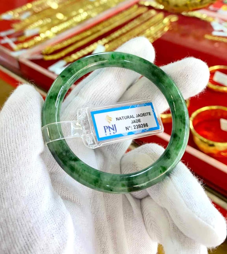Vintage Translucent Natural Green, Black Jadeite Jade Bangle Bracelet ...
