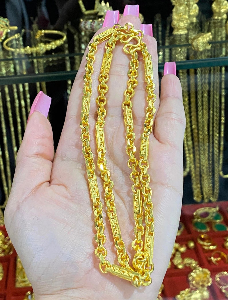 24K 980 Pure Gold Dragon Rolo Link Chain Necklace 24'' - Etsy