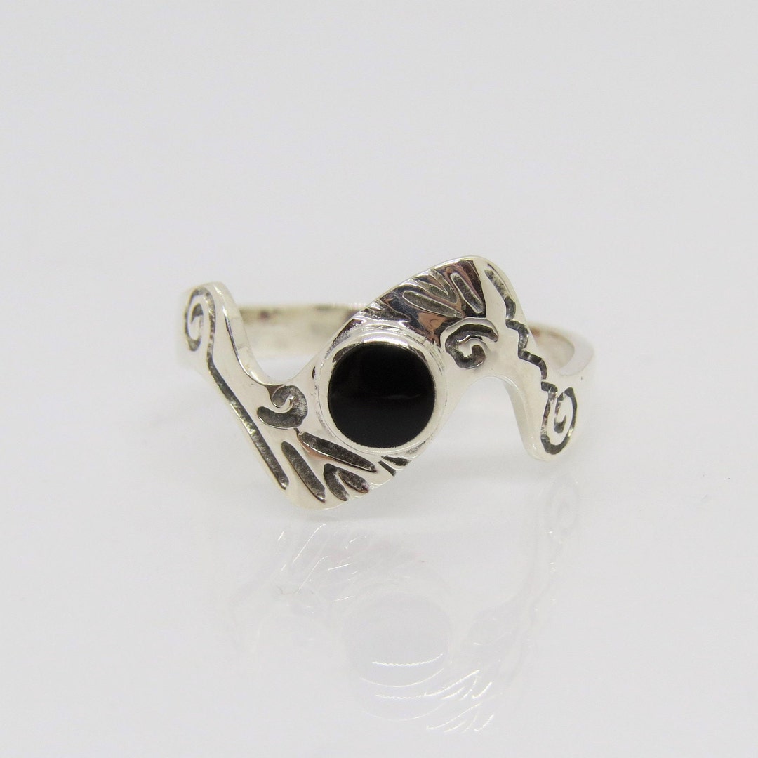 Vintage Sterling Silver Black Onyx Carved Ring Sze 7.75 - Etsy