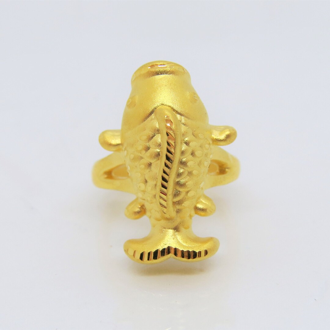 24K 9999 Pure Gold 3D Fish Goldfish Luck Vintage Ring Size 7 - Etsy