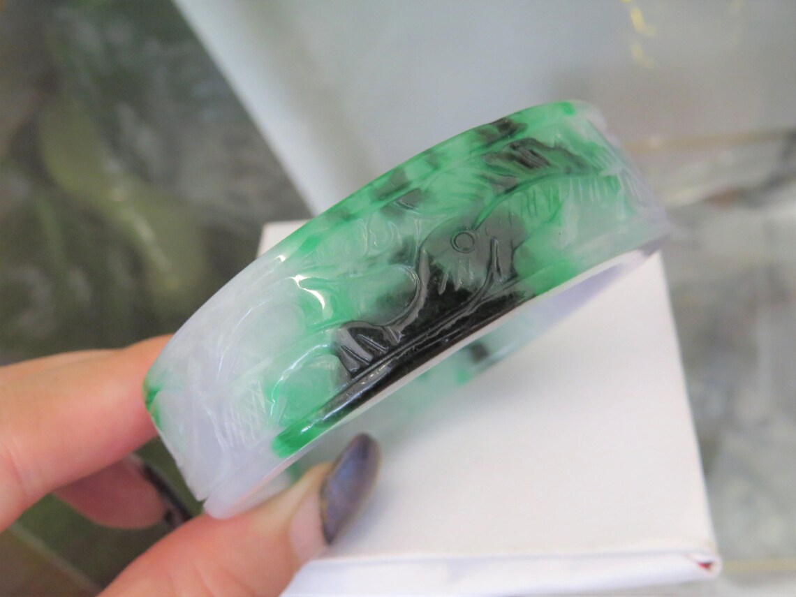 Vintage Translucent Dark Green Lavender Jadeite Jade Carved - Etsy