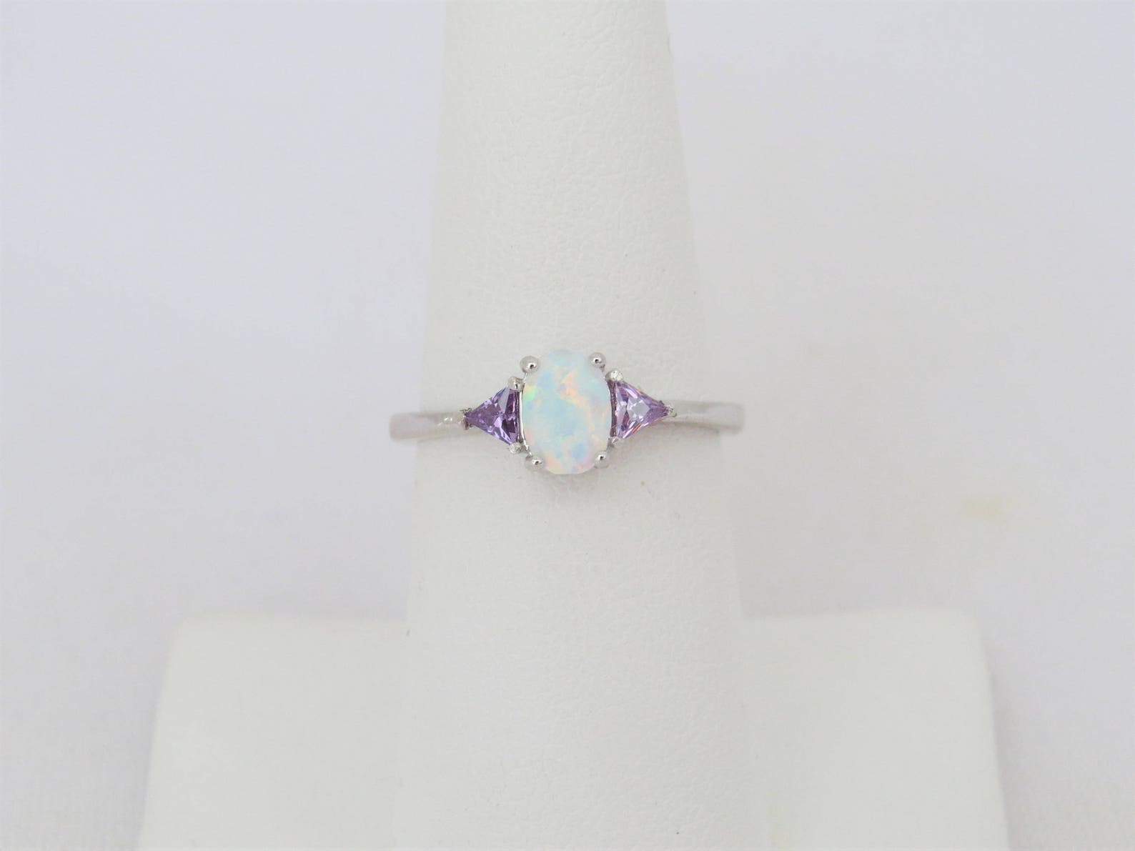 Sterling Silver White Opal & Triangle Amethyst Vintage Ring - Etsy