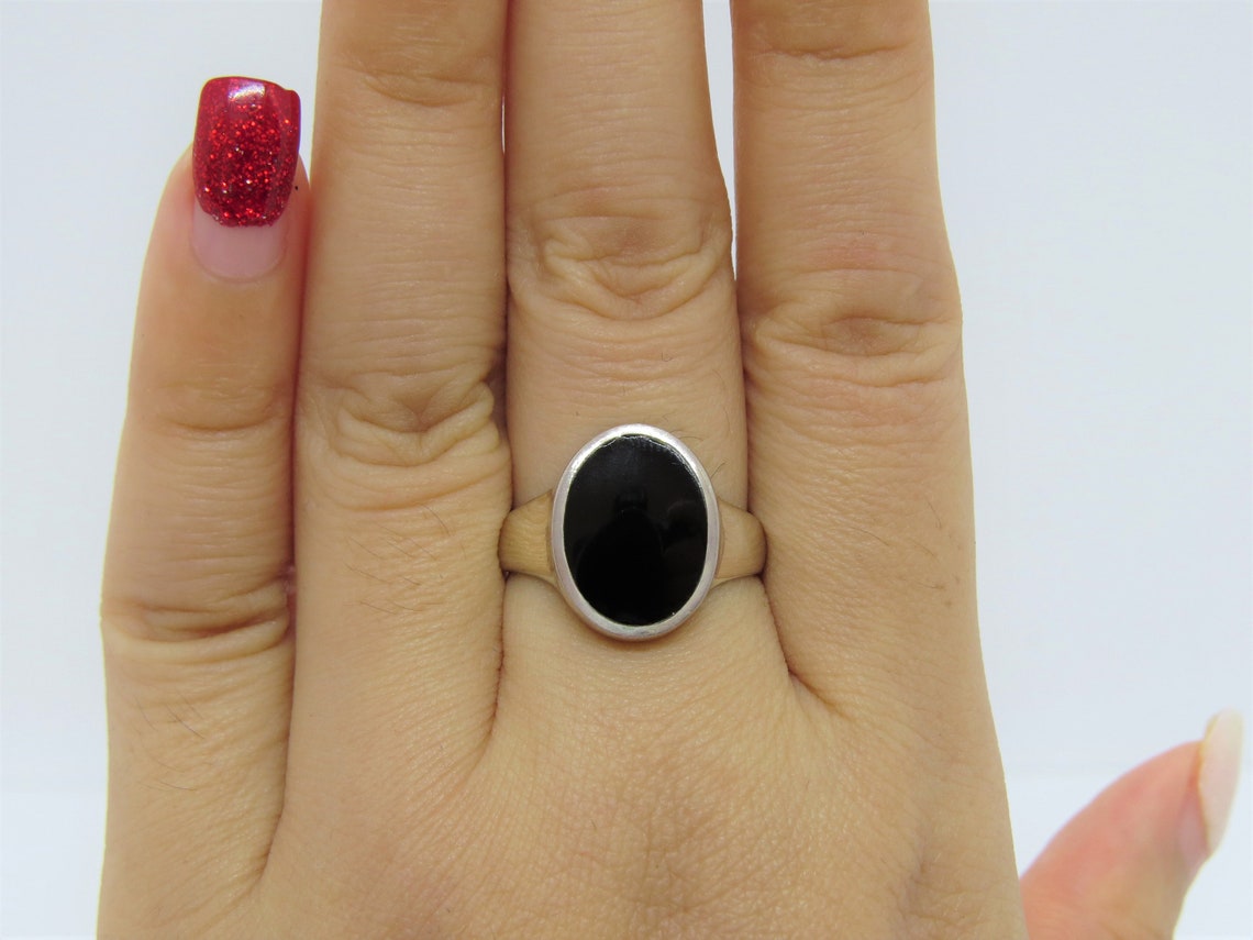 Vintage Sterling Silver Black Onyx Bold Dome Ring Size 8 - Etsy