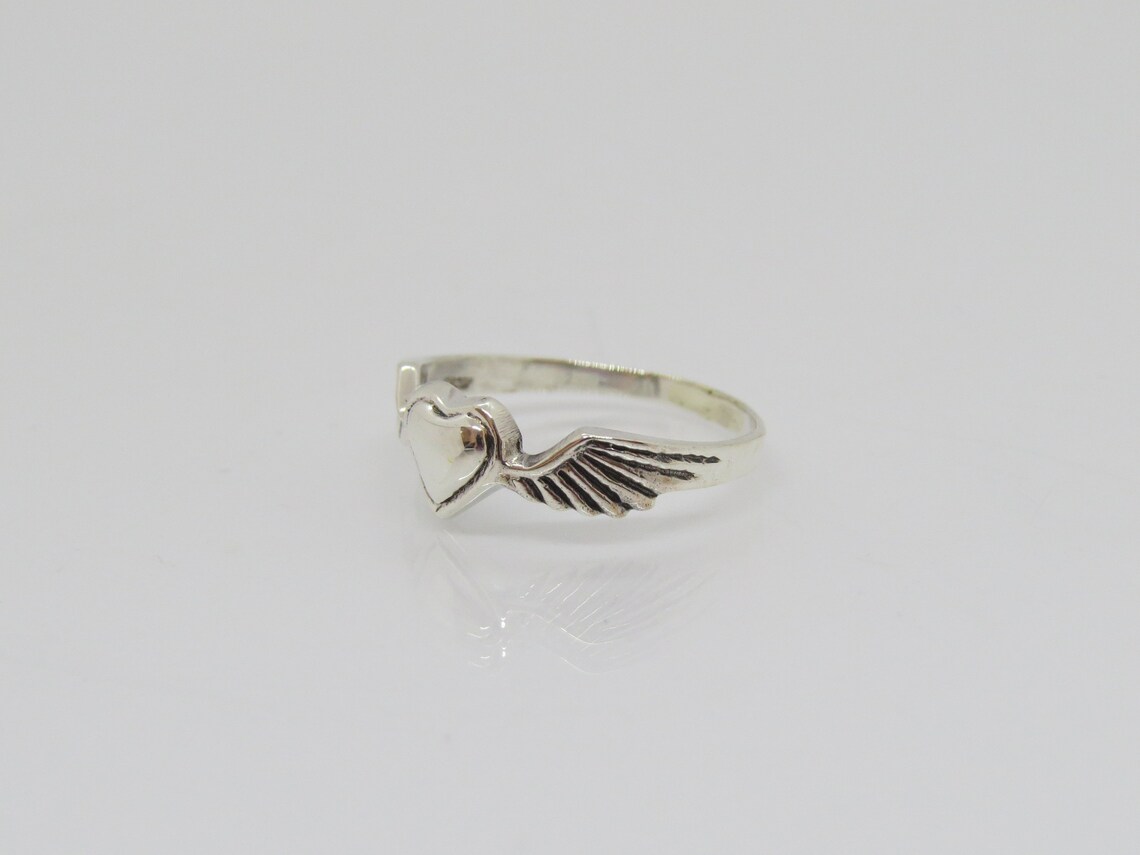 Vintage Sterling Silver Heart & Wings Ring Size 9 - Etsy