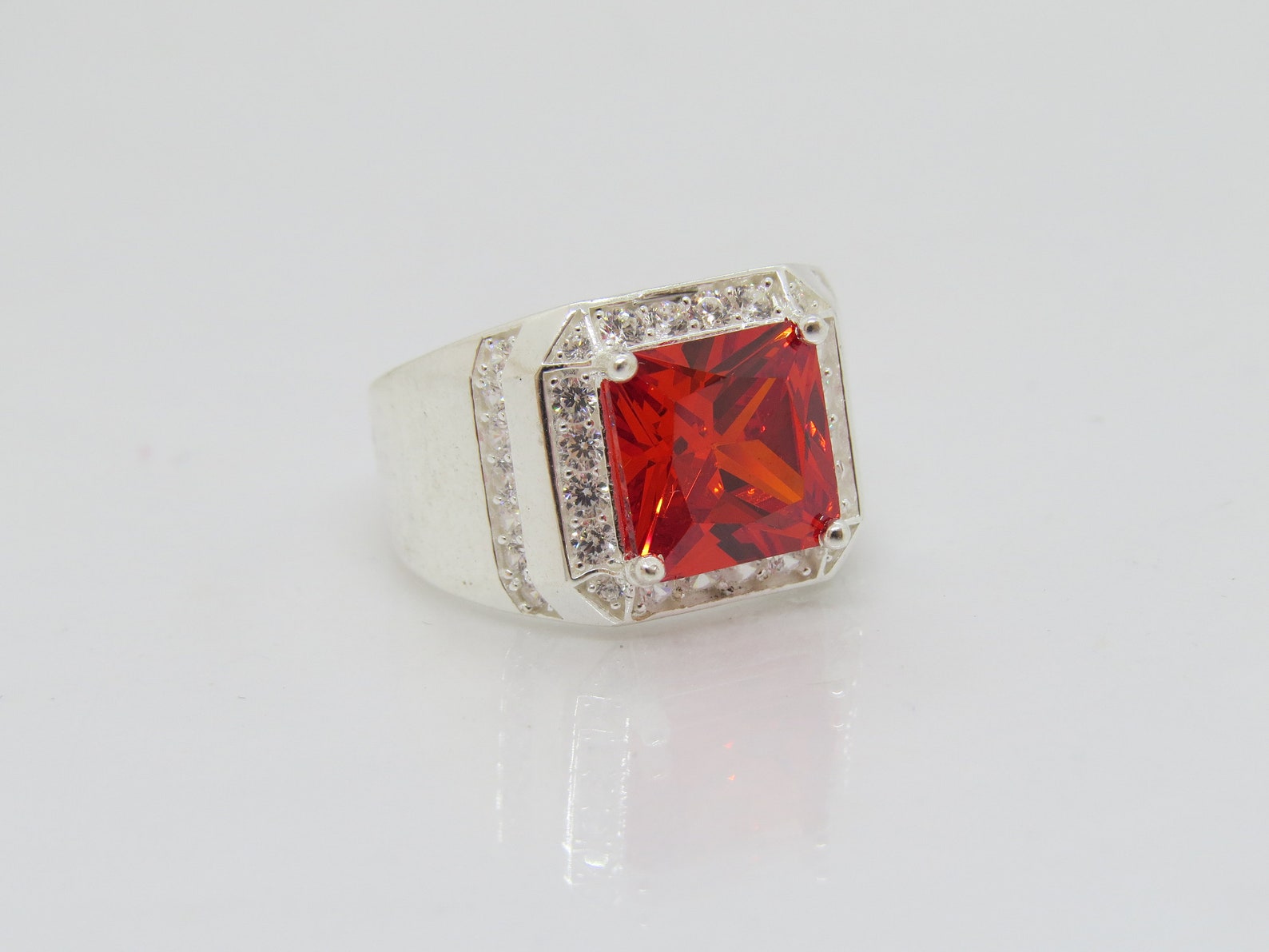 Vintage Sterling Silver Orange Fire Garnet & White Topaz Ring - Etsy