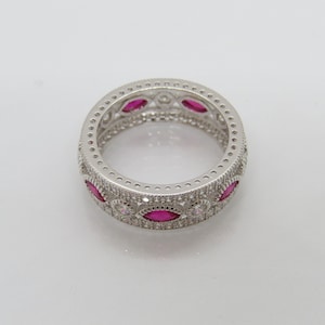 Vintage Sterling Silver Ruby & White Topaz Band Ring Size 8 - Etsy