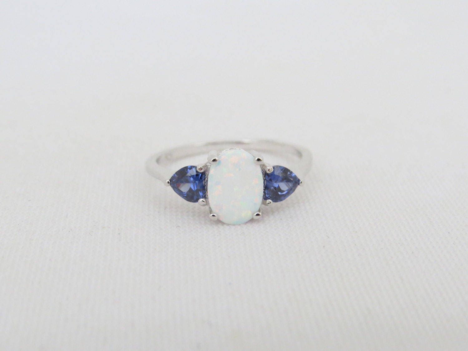 Vintage Sterling Silver White Opal & Tanzanite Ring Size 7 | Etsy