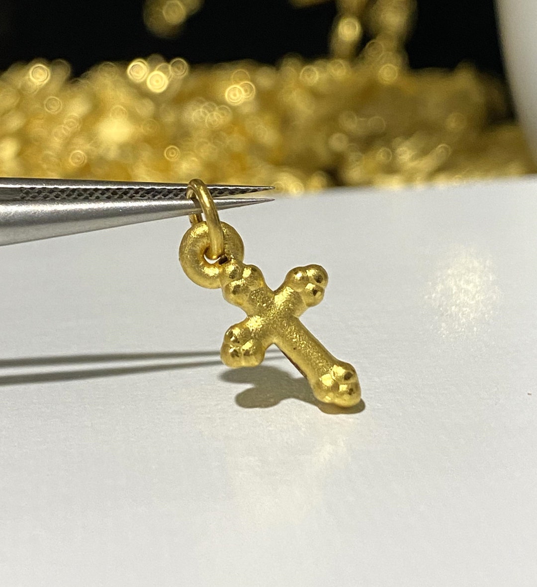 Vintage 24K 9999 Yellow Gold Cross Charm Pendant Make for Charm ...